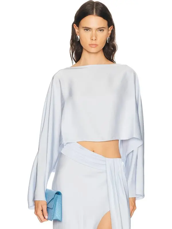 Lapointe Lightweight Satin Boat Neck Caftan Top - Cloud