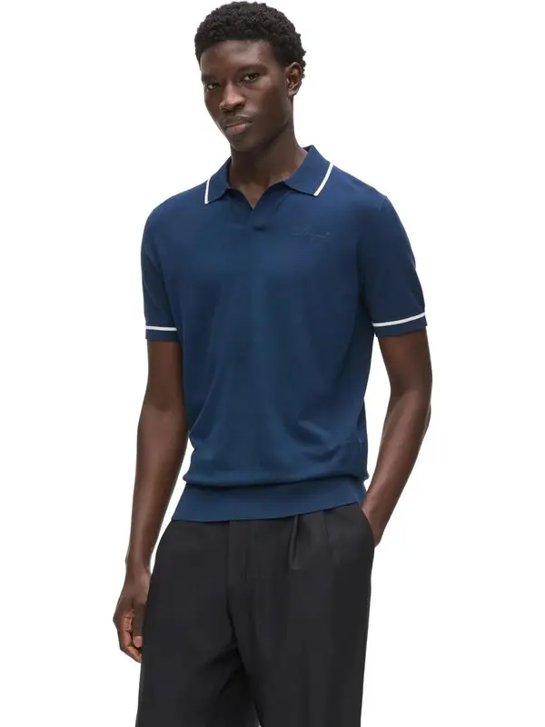 Karl Lagerfeld Contrast Piping Knit Polo Shirt - Navy