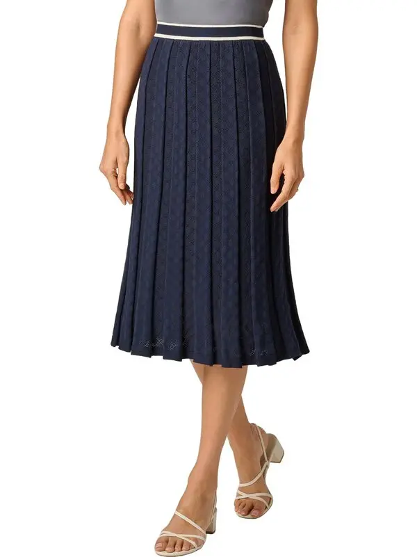 Adrianna Papell Pointelle Knit Midi Skirt - Navy/ivory