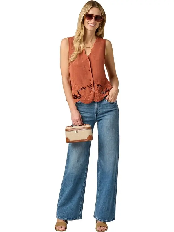 Adrianna Papell Floral Embroidered Lace Vest Top - Maple