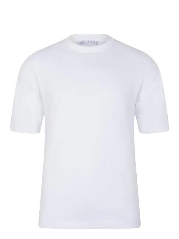 PAUL JAMES KNITWEAR Lightweight Cotton Ewann Oversized Knitted T-shirt - White