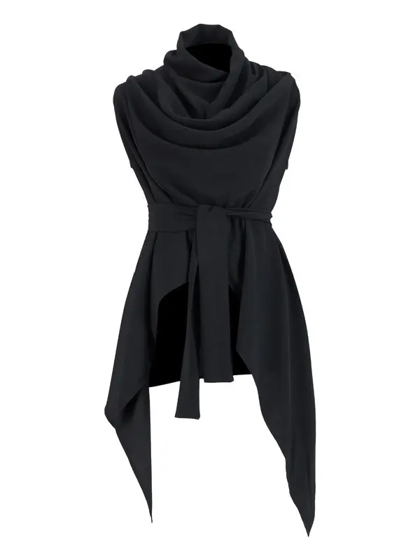 MA MULIER Crepe Design Blouse With Belt - Black