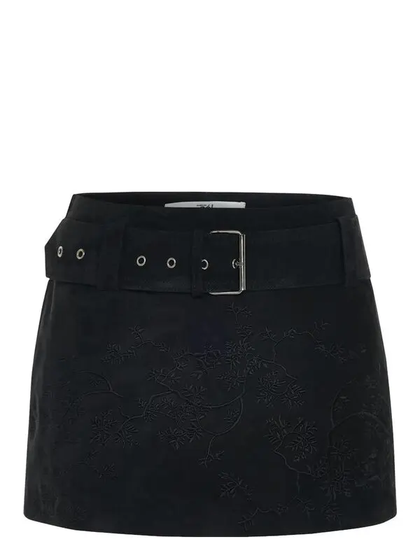 MAISON SEL Embroidered Suede Mini Skirt - Black