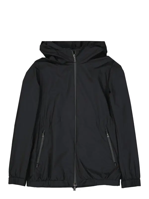 Herno Zip Up Hooded Long Sleeve Windbreaker Jacket - Black