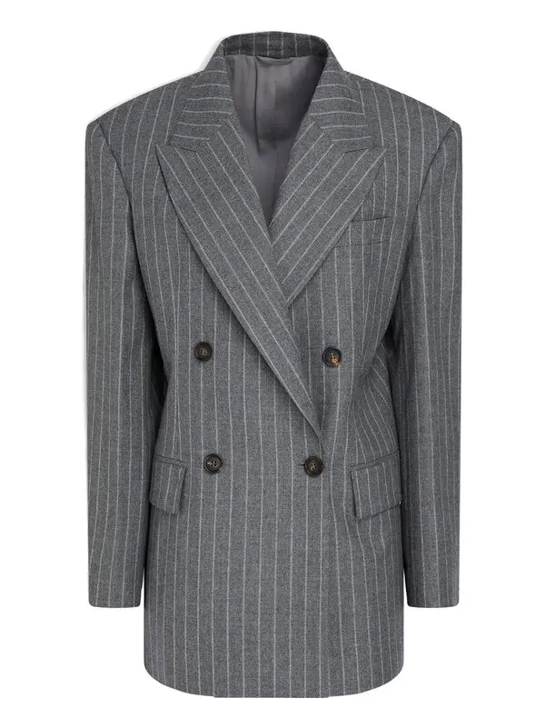 Brunello Cucinelli Pinstriped Wool Blazer - Gray
