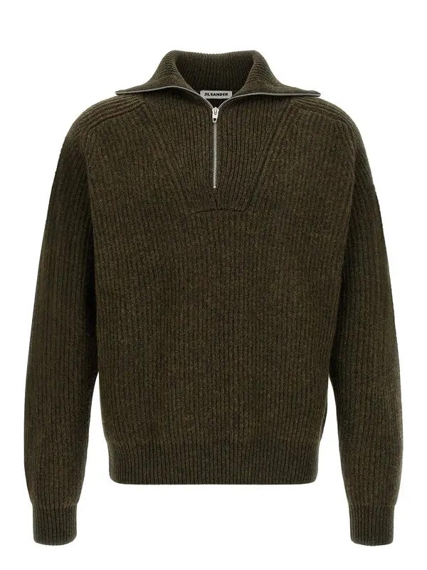 JIL SANDER Ribbed Wool Half-zip Sweater - Green