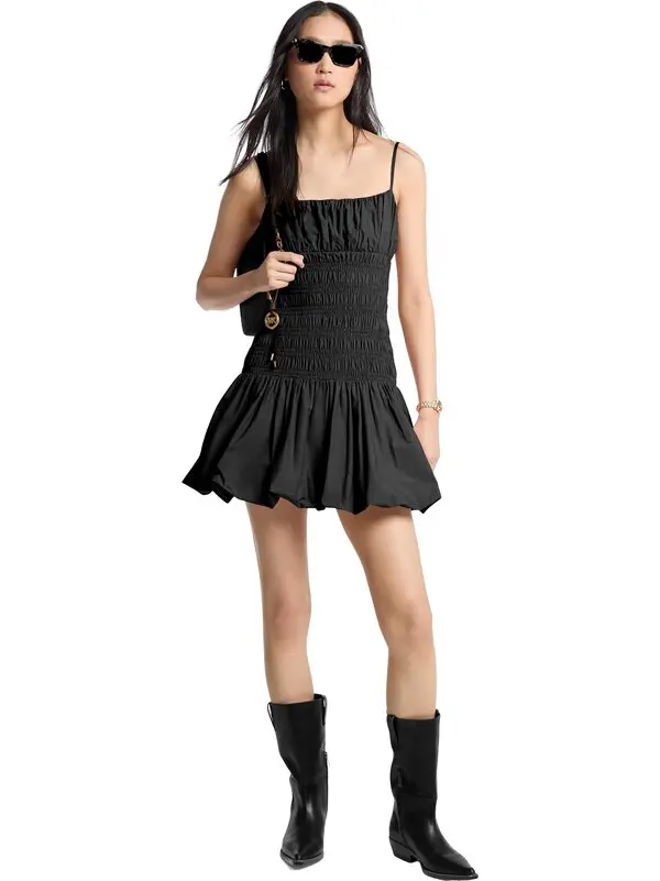 Michael Kors Smocked Cotton Poplin Bubble-hem Dress - Black