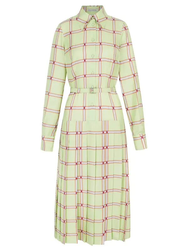 EMILIA WICKSTEAD Lime & Check Silk Twill Juul Dress - Blue