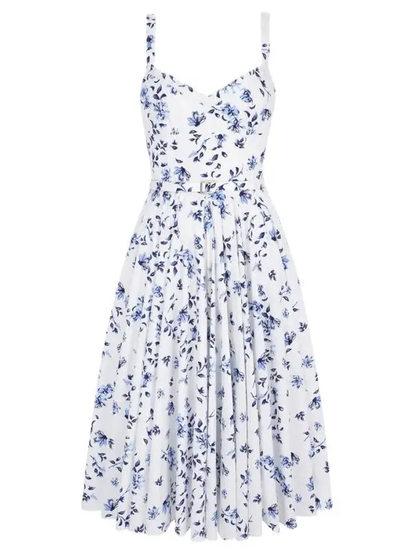 EMILIA WICKSTEAD Elita Dress In Scattered Daisies On White Cotton - Blue