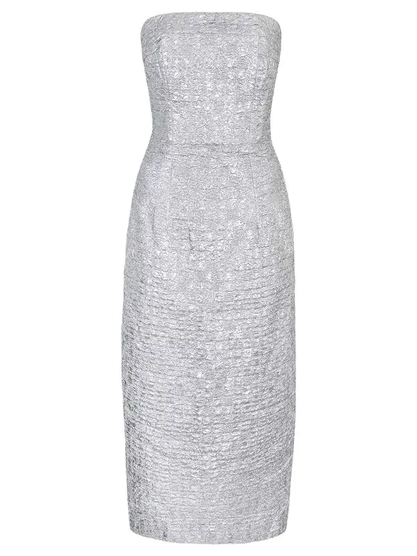 EMILIA WICKSTEAD Leila Strapless Metallic Seersucker Dress - Silver