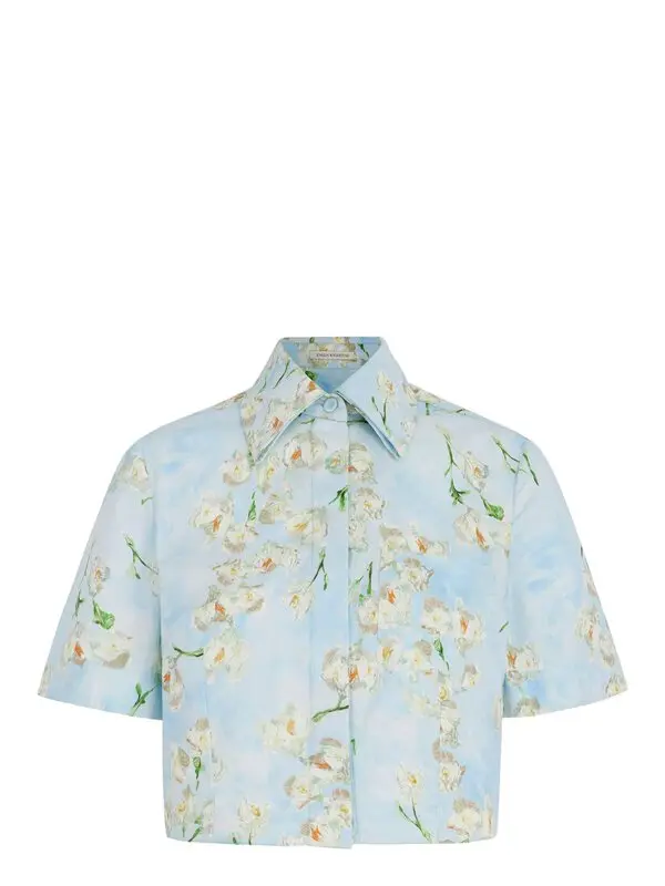 EMILIA WICKSTEAD Cropped Floral Print Cotton Poplin Shirt - Blue