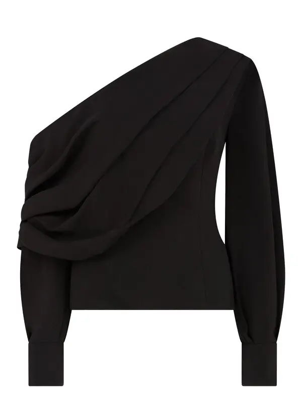 EMILIA WICKSTEAD Asymmetric One-shoulder Silk Crepe De Chine Top - Black