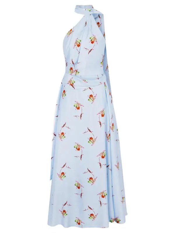 EMILIA WICKSTEAD Silk Twill Floral Print Maxi Dress - Blue