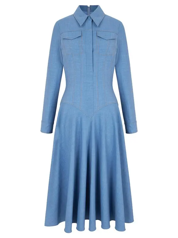 EMILIA WICKSTEAD Aspyn Dress In Melange Summer Wool - Blue