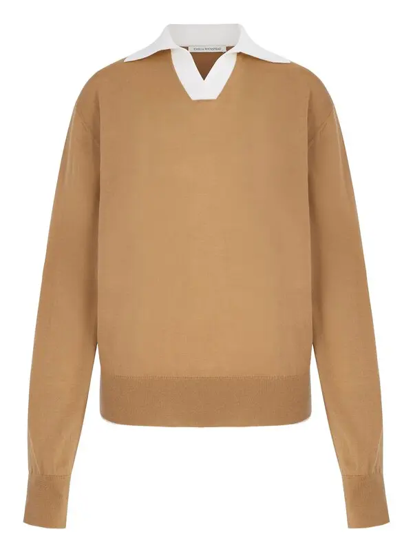 EMILIA WICKSTEAD Lightweight Wool Sweater With Ivory Collar - Camel