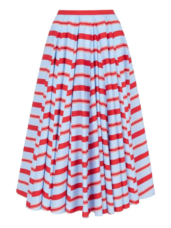 EMILIA WICKSTEAD Striped Cotton Poplin Pleated Skirt - Red