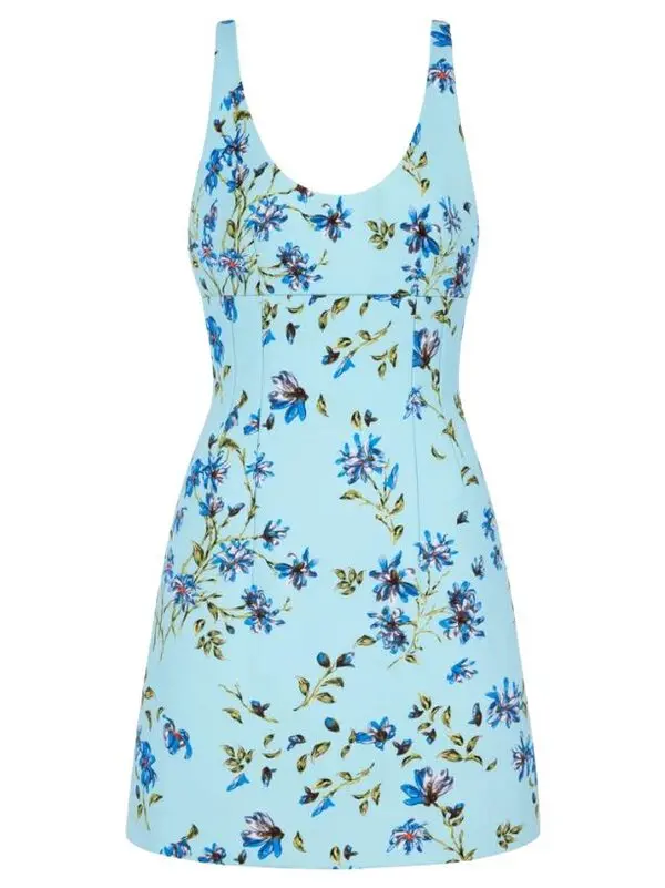 EMILIA WICKSTEAD Floral Print Taffeta Faille Dress - Blue