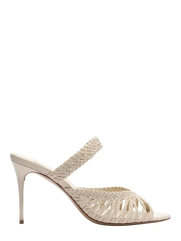 ALEXANDRE BIRMAN Agatha 85 Chalk Braided Leather Mules - Eggshell
