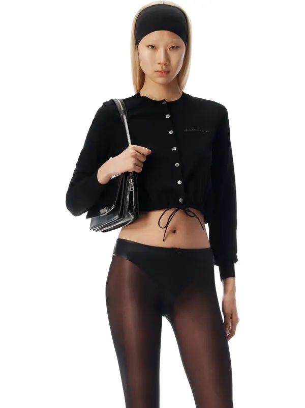 Alexander Wang Crew Neck Cardigan With Drawstring Hem - Black