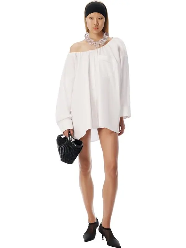 Alexander Wang Bungee Scoop Neck Mini Shirt Dress - White