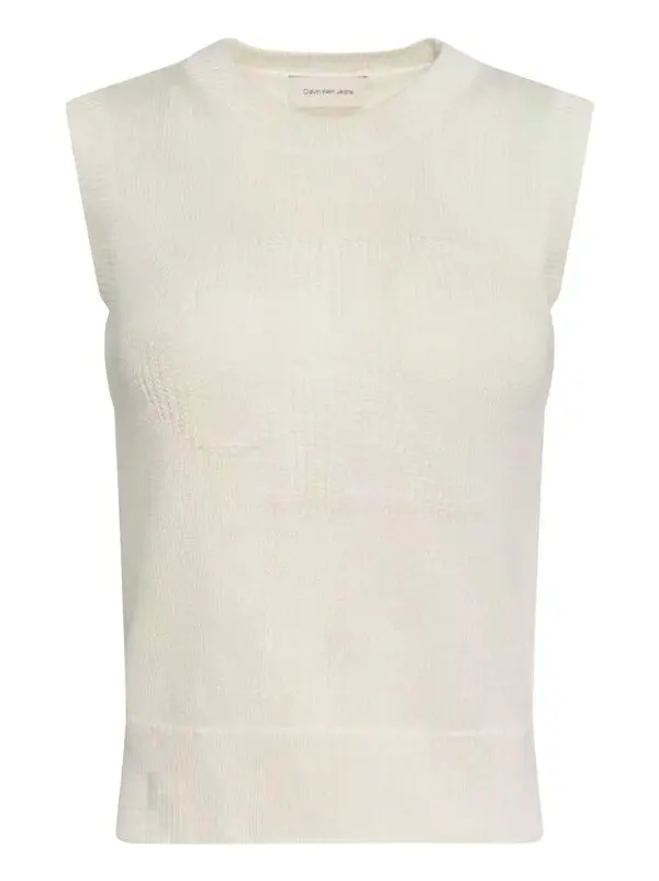 Calvin Klein Intarsia Logo Knit Sweater Vest - Neutrals