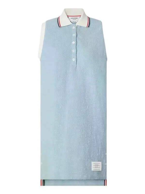 Thom Browne Sleeveless Tweed Polo Mini Dress - Blue