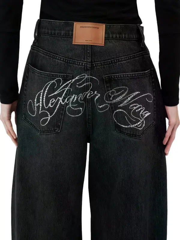 Alexander Wang Crystal Logo Oversized Jeans - Black