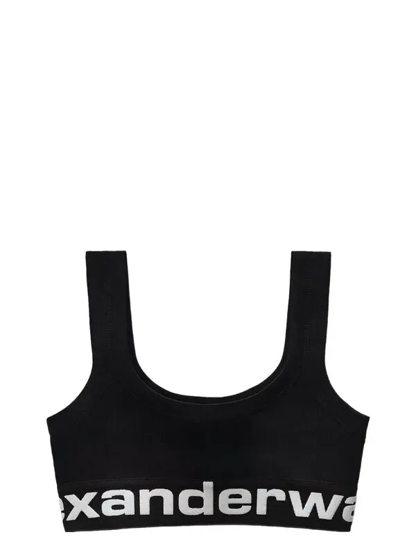Alexander Wang Logo Elastic Scoop Neck Bra Top - Black
