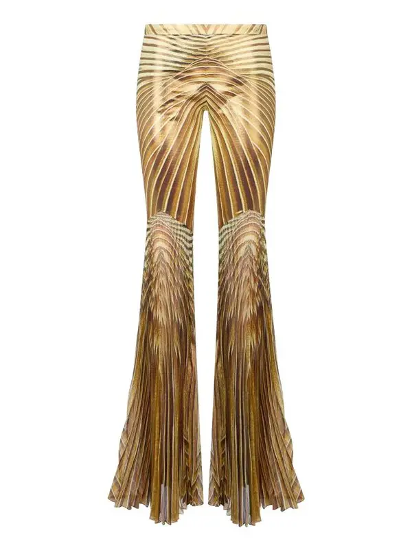 Roberto Cavalli Metallic Sunray Pleated Trousers - Gold