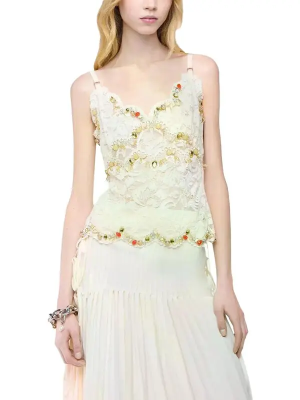 Rabanne Lace-embroidered V-neck Top - Neutrals