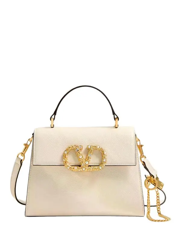 Valentino Garavani Vsling Small Handbag In Grainy Calfskin With Jewel Logo - Neutrals