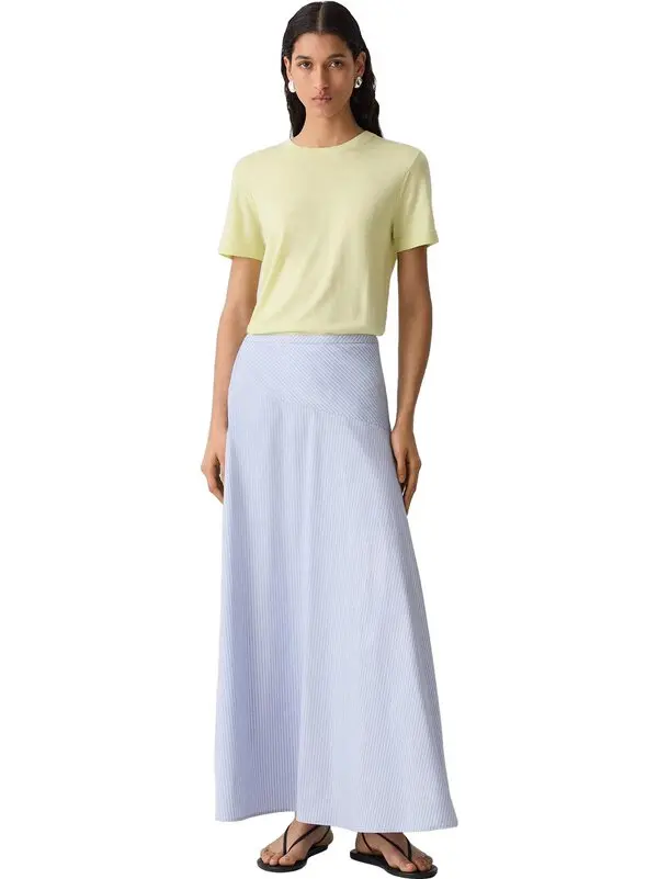 Theory Angled Yoke Skirt In Striped Cotton-blend - Blue Multi