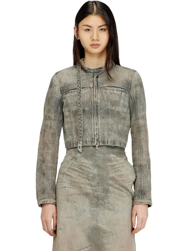 DIESEL® Cotton-hemp Satin Denim Cropped Jacket - Grey