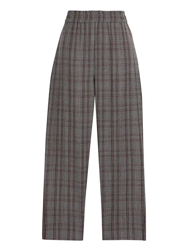 Brunello Cucinelli Bead-embellished Prince Of Wales Checked Wool-tweed Straight-leg Pants - Gray