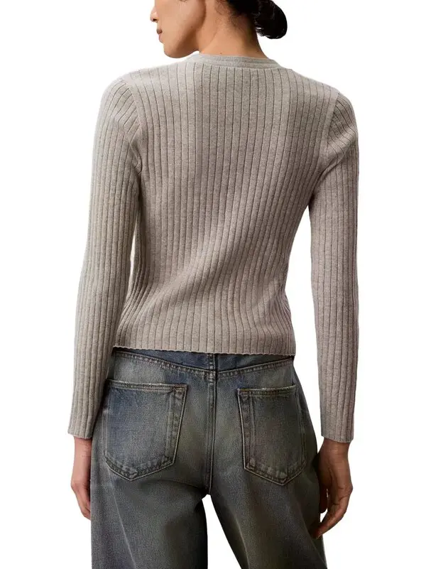 Calvin Klein Ribbed Knit Logo Patch Cardigan - Grey