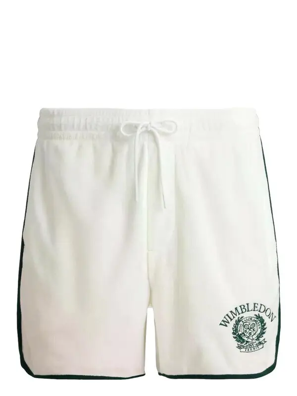 Polo Ralph Lauren Embroidered Striped Jersey Trim Shorts - White