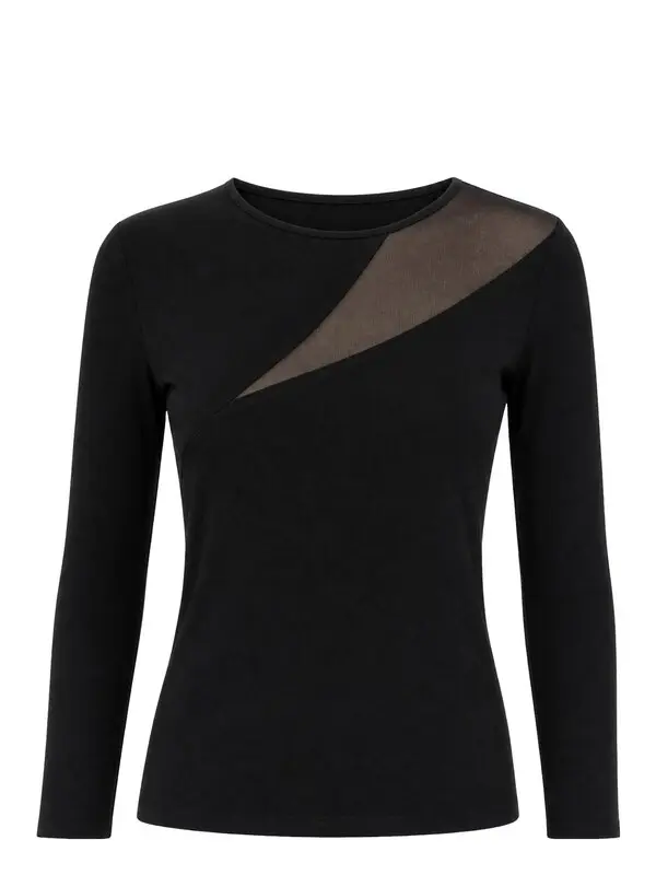 MARIANNE BY MARIE JORDANE Alba Organic Cotton T-shirt With Sheer Inserts - Black
