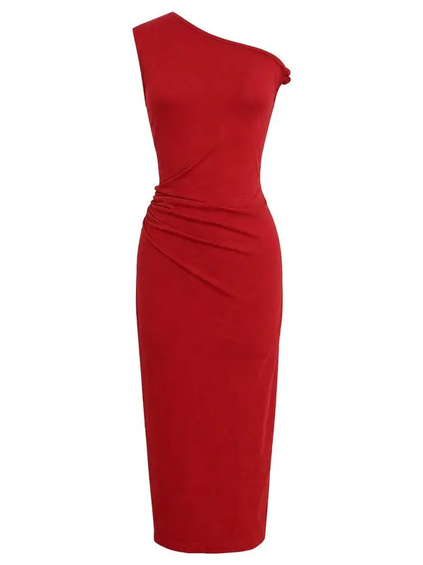 MARIANNE BY MARIE JORDANE Ciara Asymmetrical Upcycled Cotton Jersey Midi Dress - Red