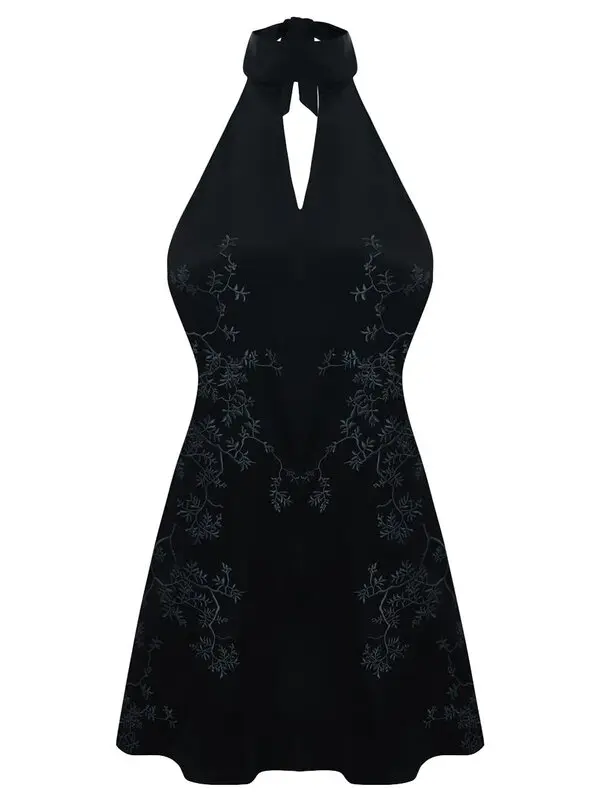 MAISON SEL Embroidered Halterneck Mini Dress - Black