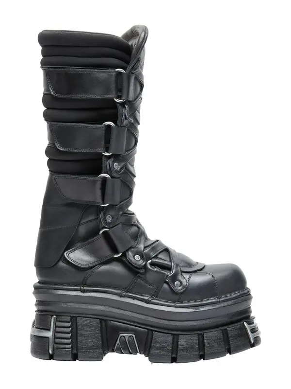 Vetements Leather Tower Boots With Chunky Sole And Silver-tone Hardware - Black