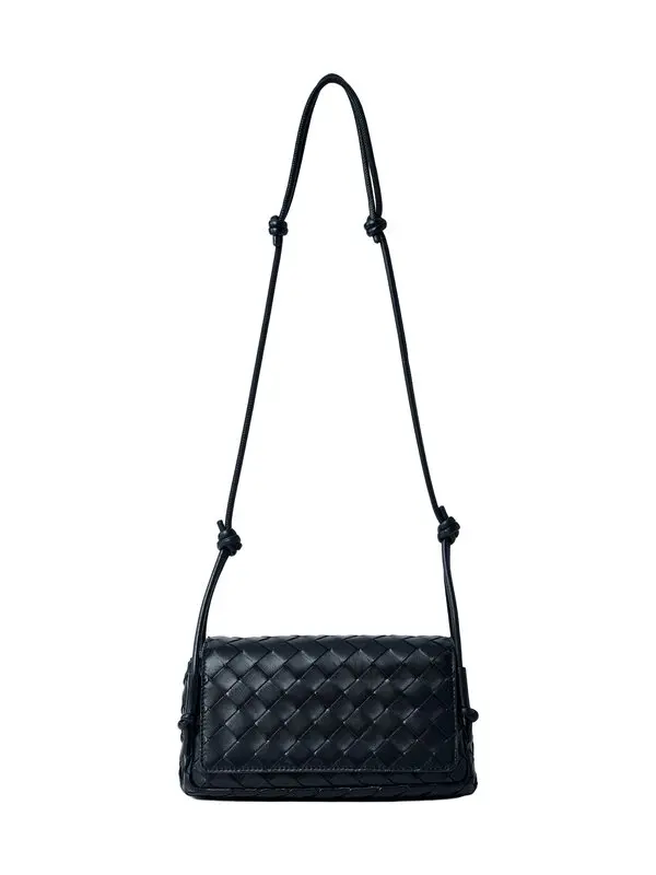Bottega Veneta Notturno Intrecciato Leather Crossbody Bag - Black