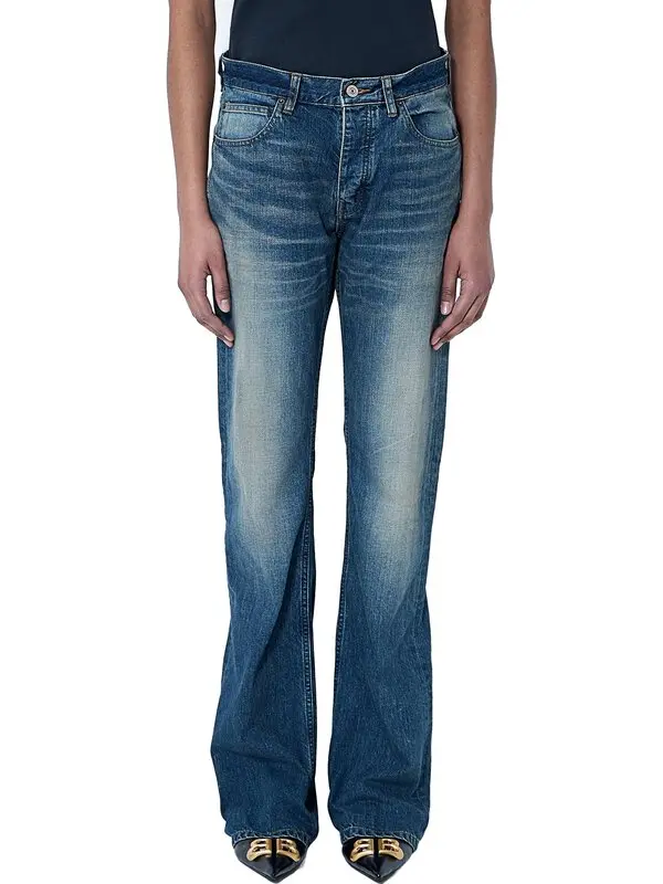Balenciaga Logo Patch Straight Leg Jeans - Blue