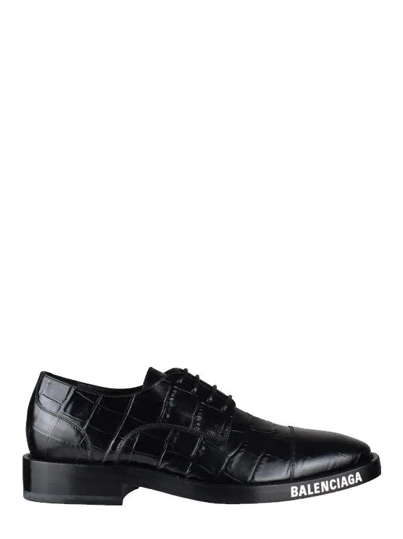 Balenciaga Crocodile-effect Calfskin Derby Shoes - Black