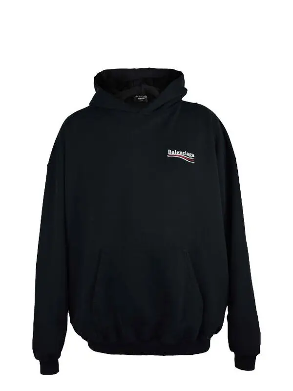 Balenciaga Embroidered Logo Cotton Hoodie - Black