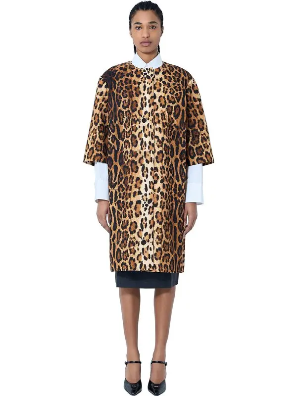 Prada Single-breasted Leopard Print Drill Coat - Brown