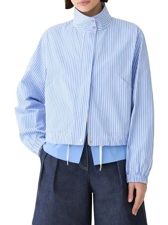 Lafayette 148 New York Stripe Cotton Zip-front Bomber Jacket - Blue Hydrangea Multi