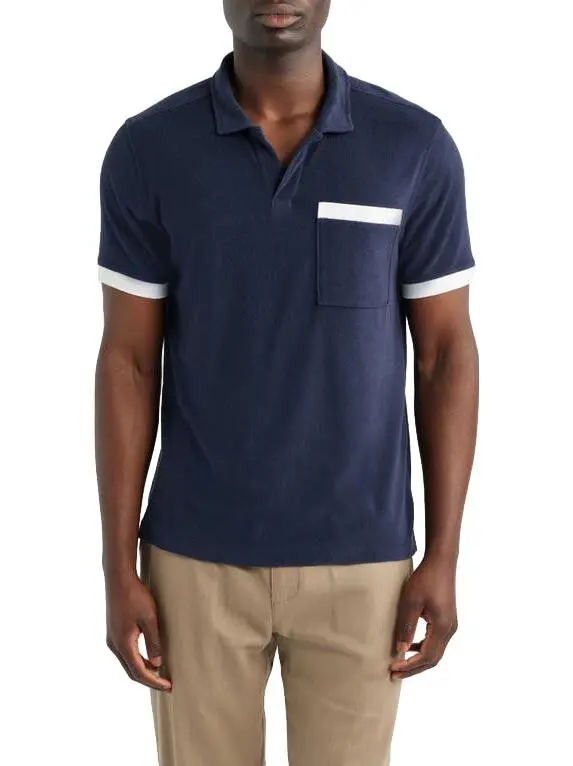 Mack Weldon Johnny Collar Terry Cloth Pocket Polo - Night Sky