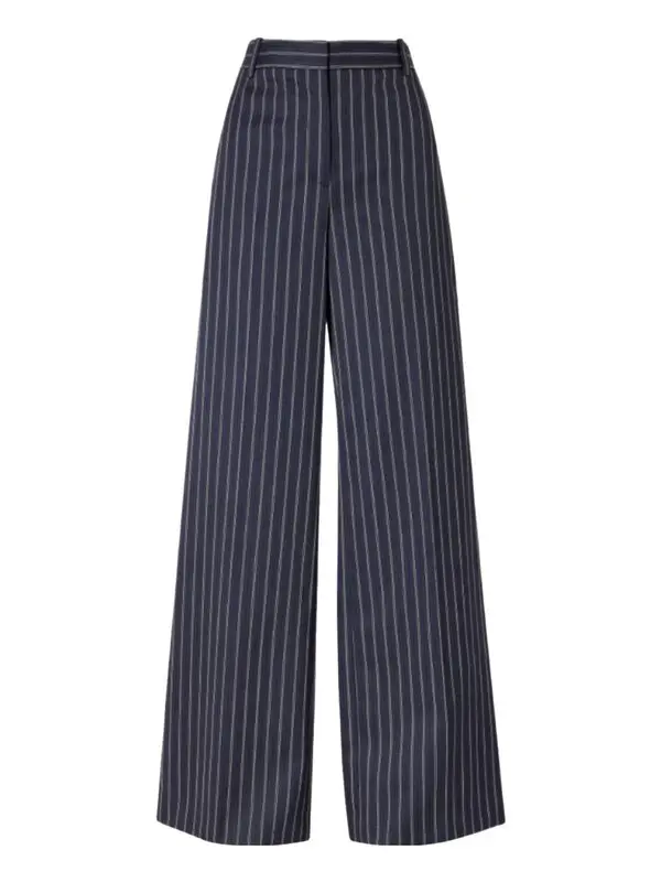 NILI LOTAN Rivers Striped Wool Wide-leg Pants - Navy