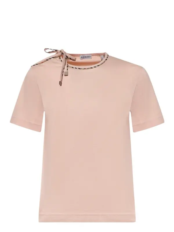 Burberry Checked-trim Tie-neck Knitted Top - Nude