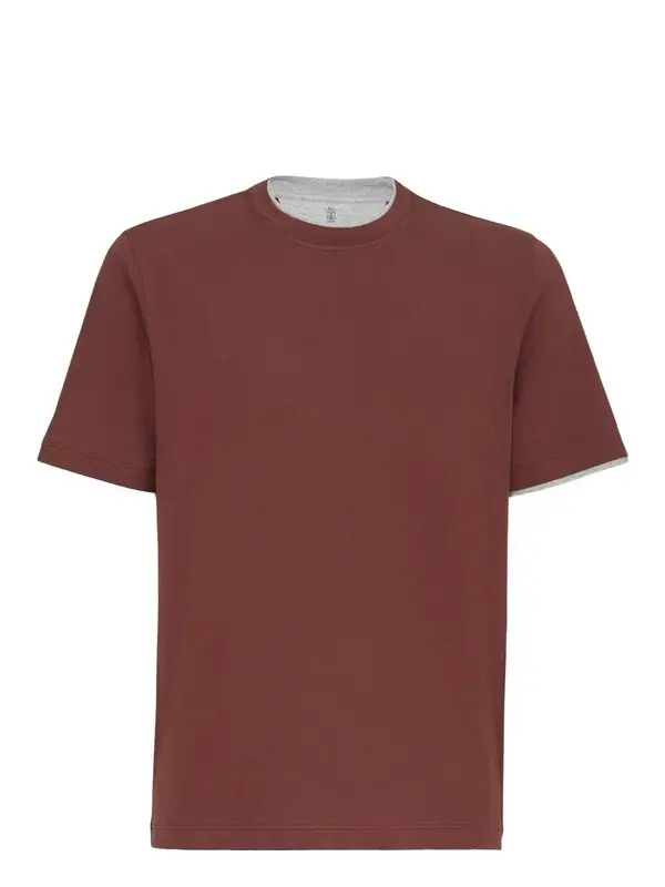Brunello Cucinelli Contrast-trim T-shirt - Red